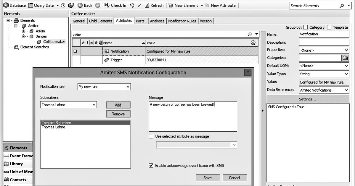Amitec - SMS Notification for PI System Asset Framework